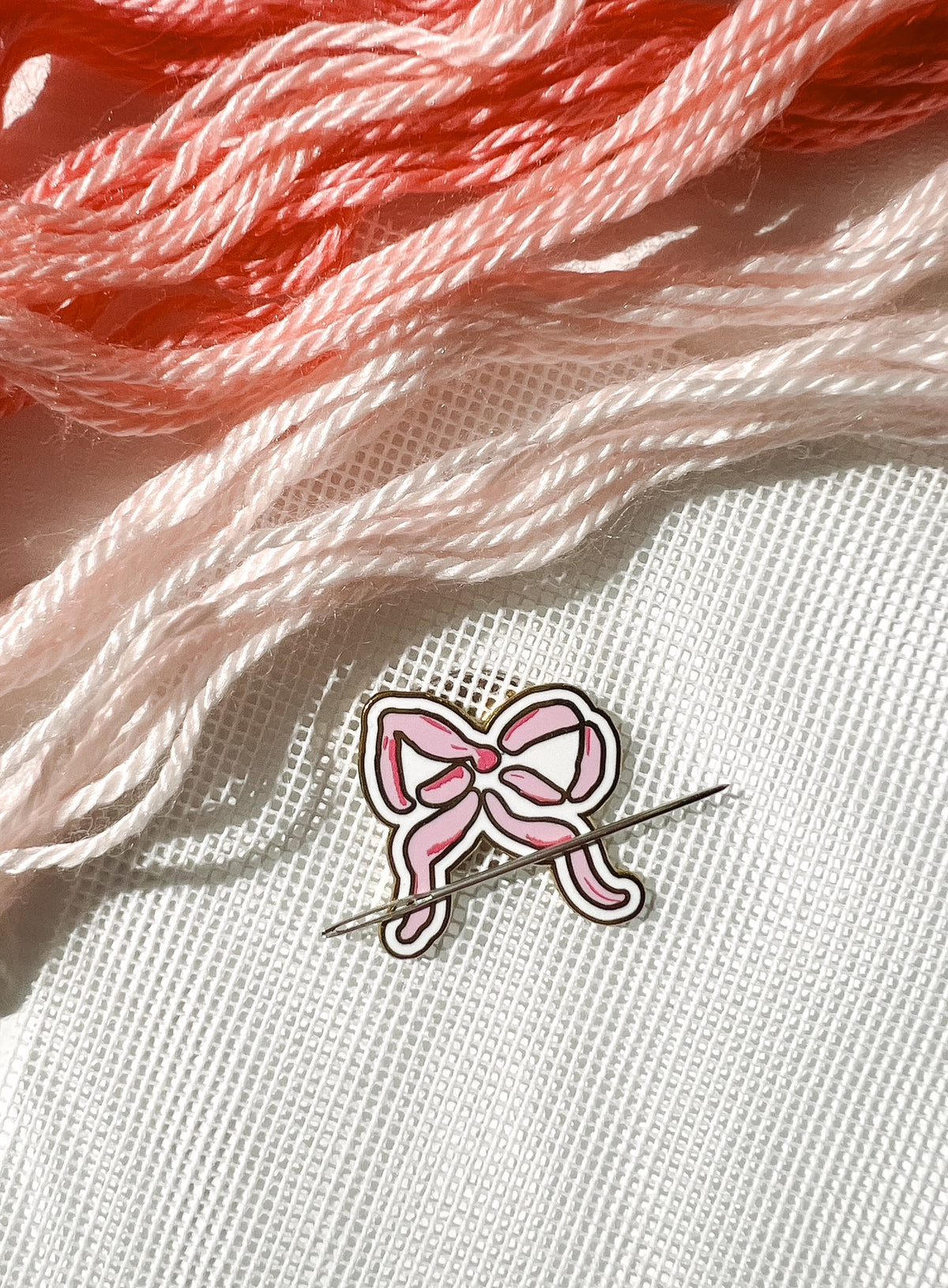 Pink Bow Needle Minder for Needlepoint & Embroidery Projects